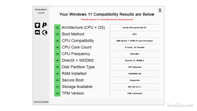 Windows 11との互換性を細かく判定できる勝手アプリ「WhyNotWin11」が公開中 - TeraDas（テラダス）